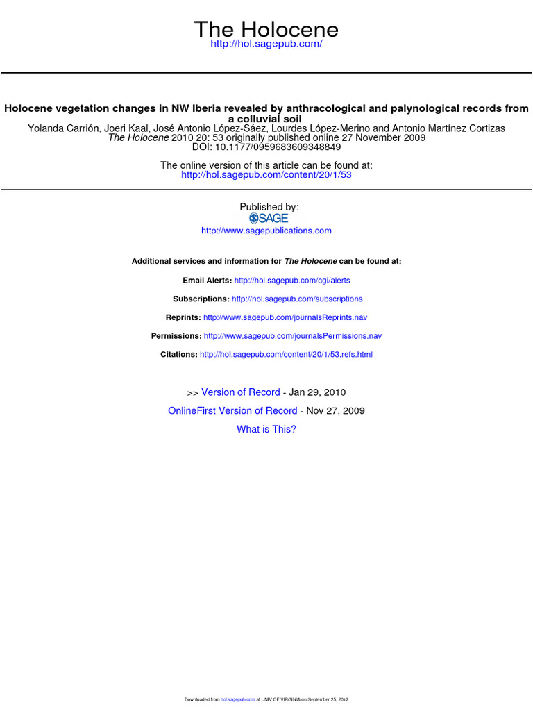 Carrión Et Al., 2010 - Holocene Vegetation Changes With Anthracological ...