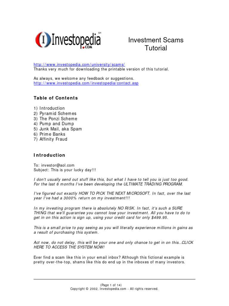 Investment Scams Tutorial Pdf Phishing