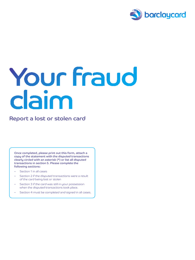 Barclaycard Lost Card Claim Form | PDF
