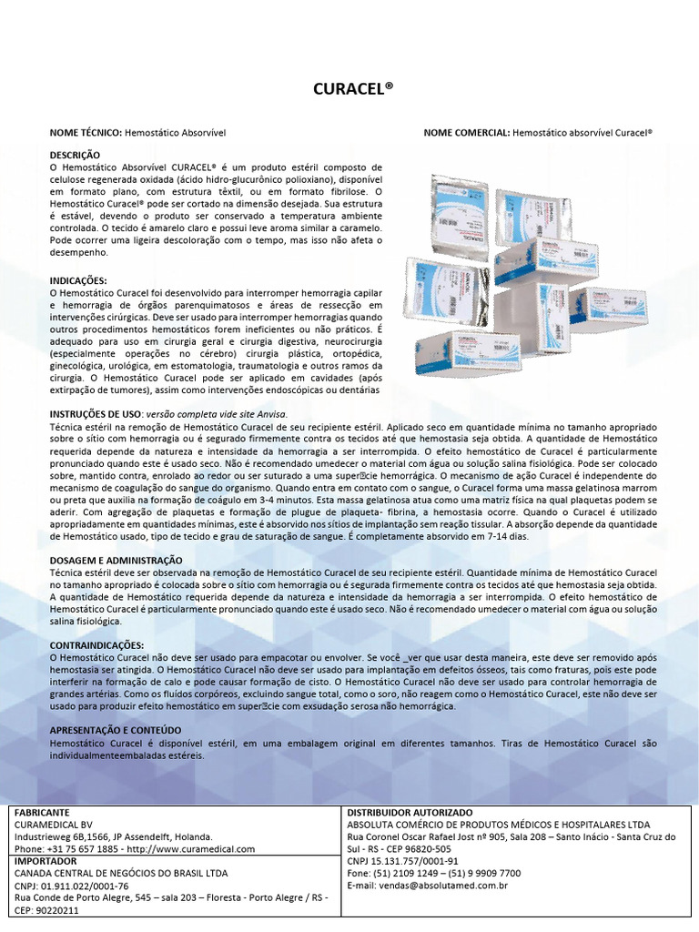FT - Hemostático de Celulose - CURACEL | PDF | Hemostasia | Anatomia