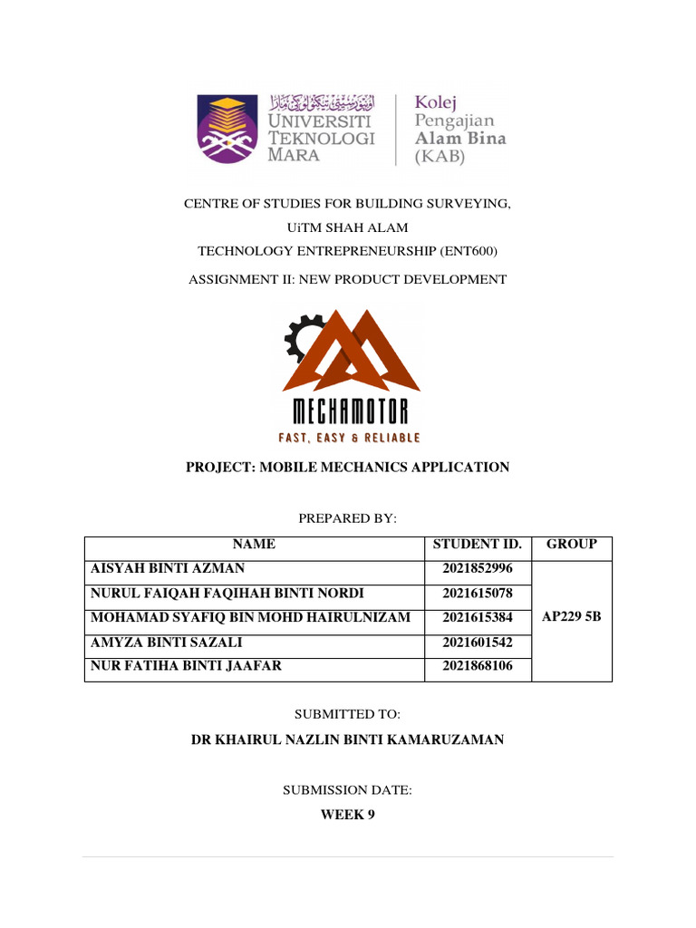 Ent 600 - Group Assignment - NPD - Mechamotor | PDF | Mobile App | Auto ...
