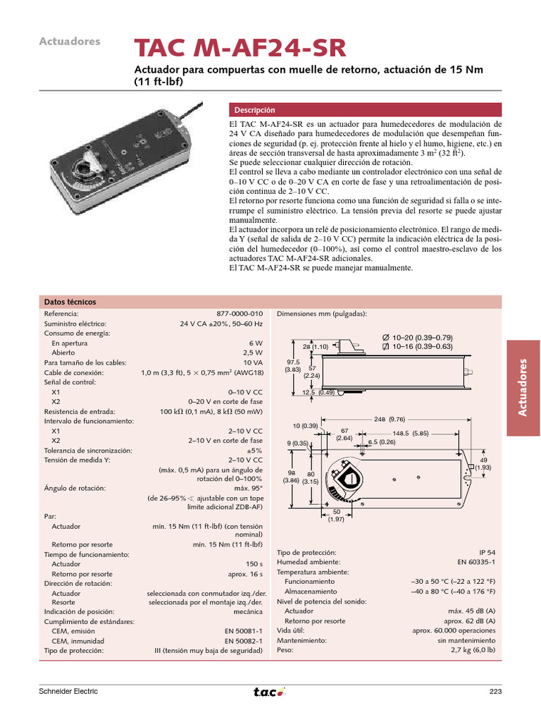 Tac M-Af24-Sr: Actuador para Compuertas Con Muelle de Retorno, Actuación de 15 NM (11 FT-LBF ...