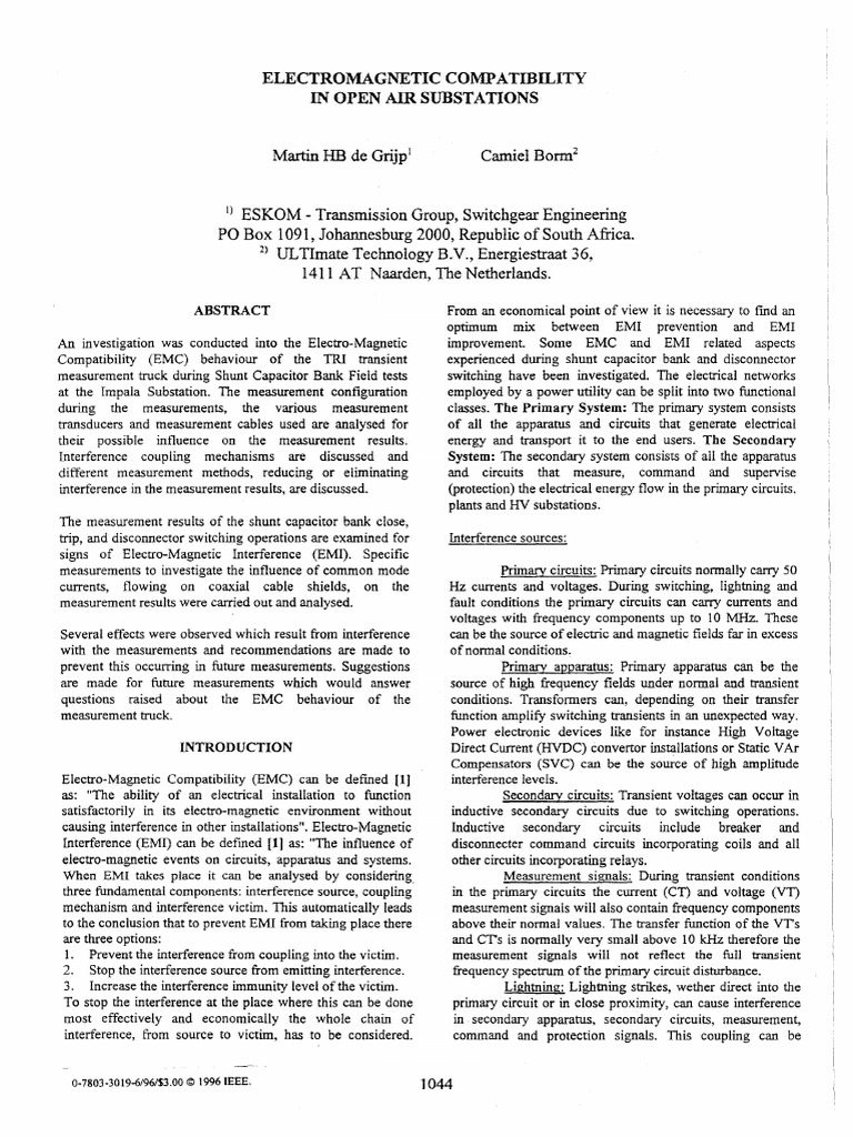 Electromagnetic Compatibility in Open Air Substations | PDF