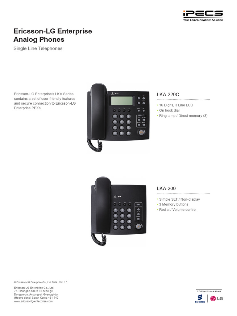 Ericsson-LG LKA Series Analog Phones | PDF | Home & Garden | Computers