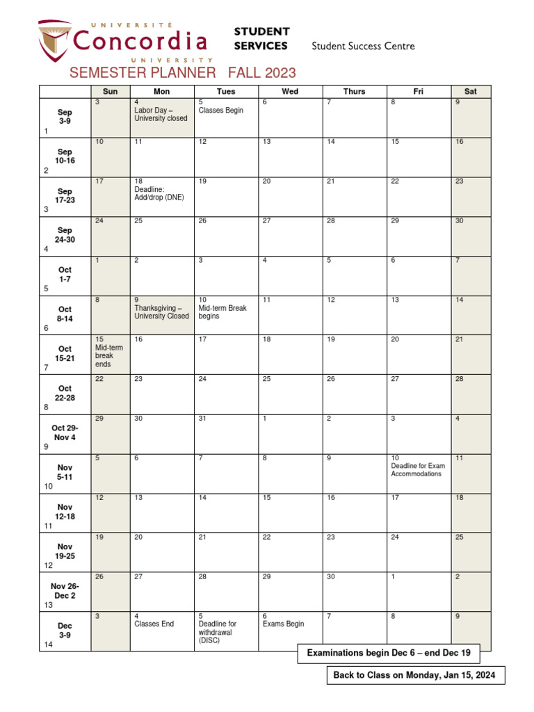 Fall Semester Planner | PDF | Schools | Educational Assessment And ...