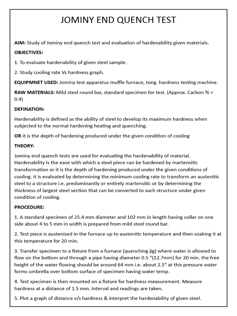 Jominy End Quench Test Overview | PDF | Steel | Metals