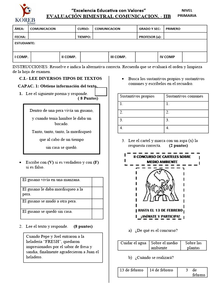 EVAL. BIM-COMUNICACION-21Julio-1RO | PDF