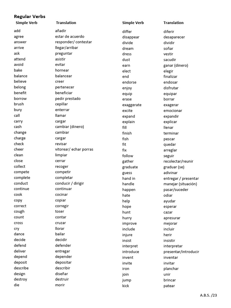 Verbs - Regular and Irregular ABS | PDF