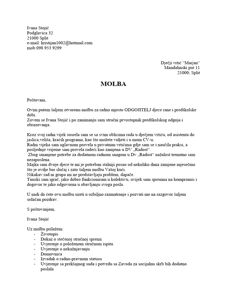 Molba Radost HZZ | PDF