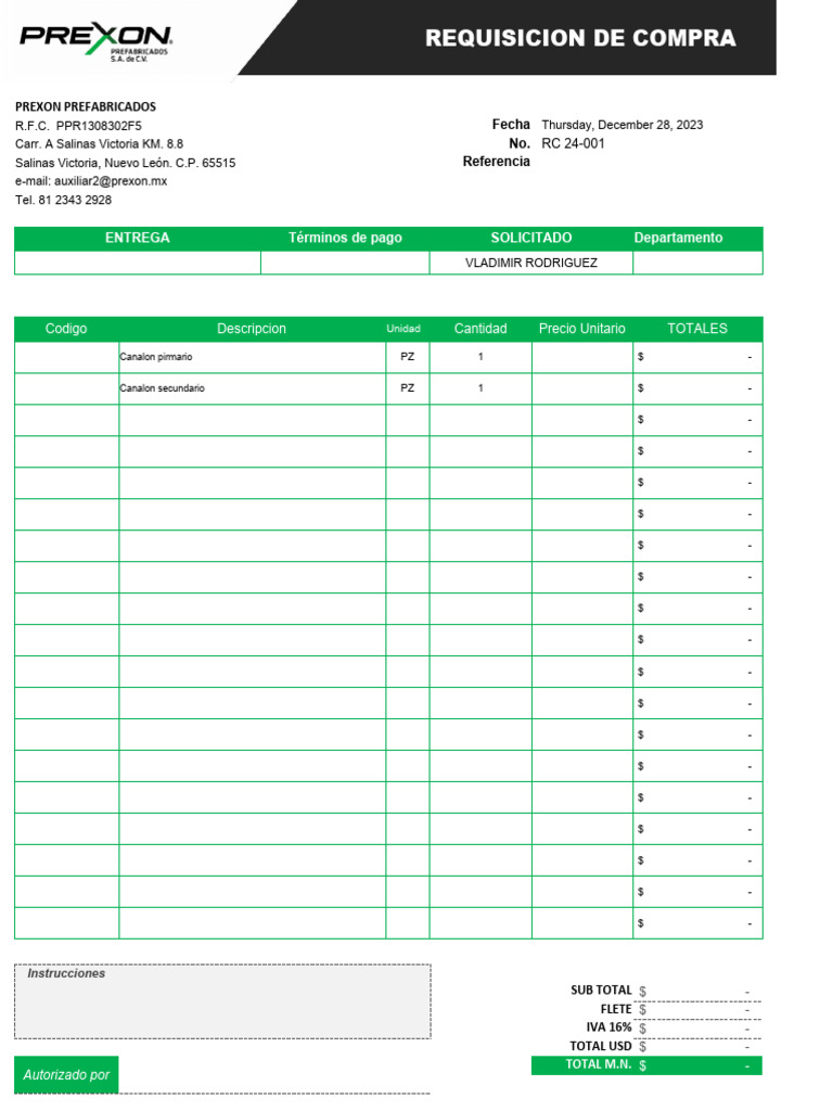 Com - FRC - rv001 Formato Requisicion de Compra | PDF