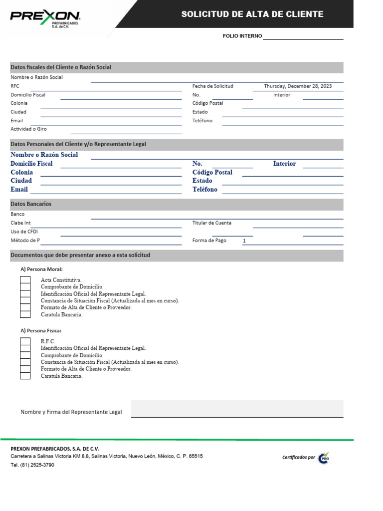 Solicitud de Alta de Cliente Prexon | PDF | Bancos | Tecnología bancaria