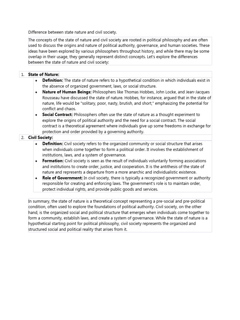 State of Nature vs. Civil Society Explained | PDF | Politics