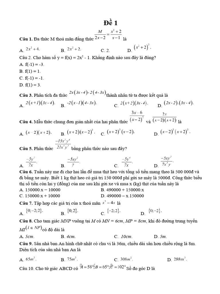 HDC ĐỀ TOÁN 8 HKI NH 22-23 | PDF