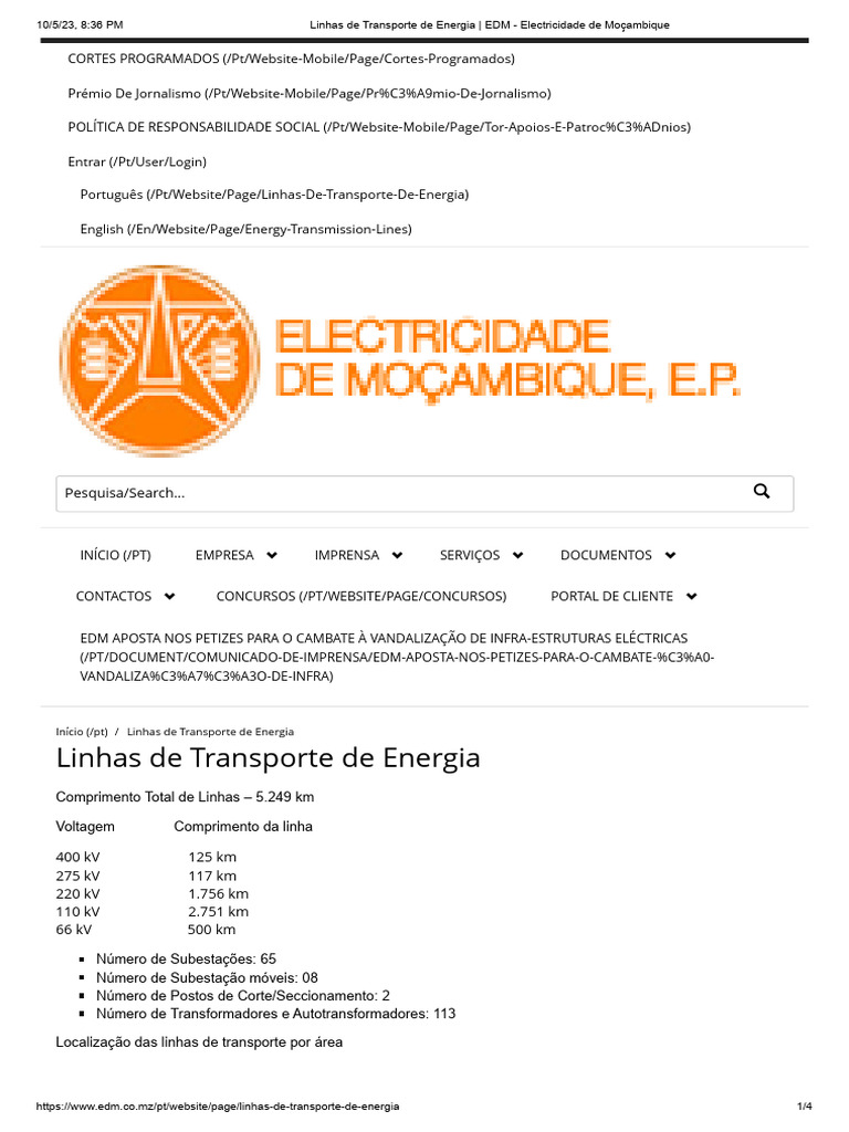 Linhas de Transporte de Energia - EDM - Electricidade de Moçambique ...