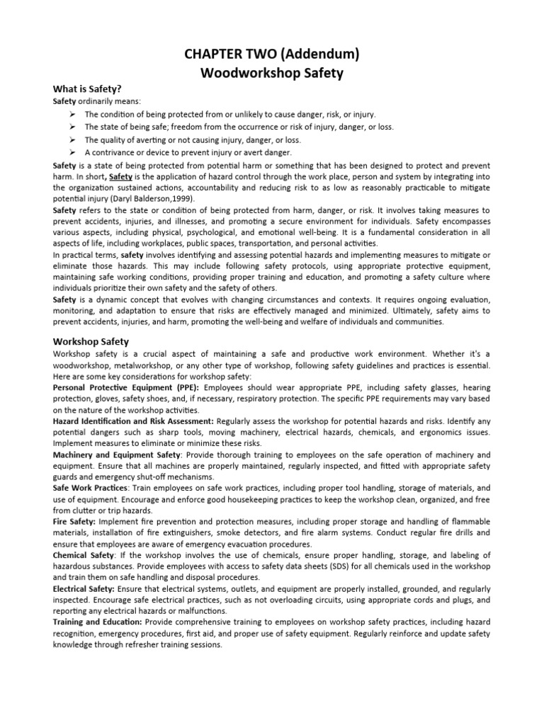 Safety Rules and Regulations in The Woodworking Workshop - CEC 111 ...
