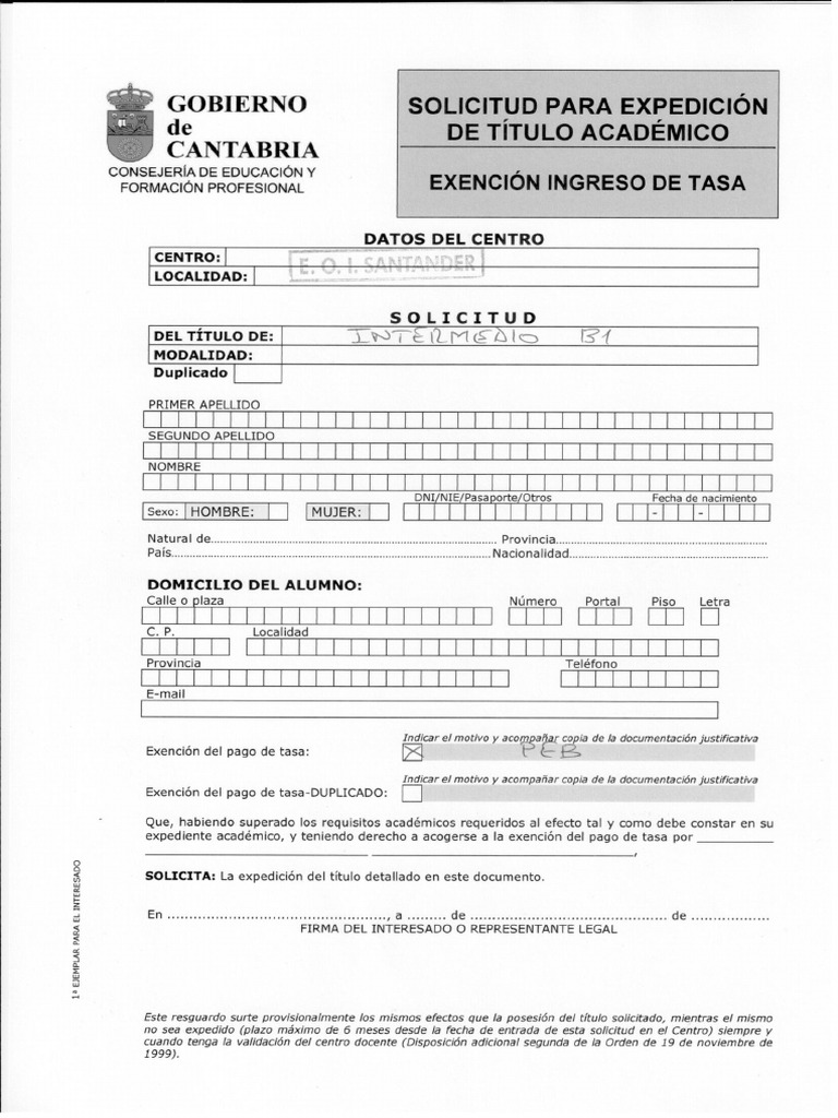 Solicitud Título PEB | PDF