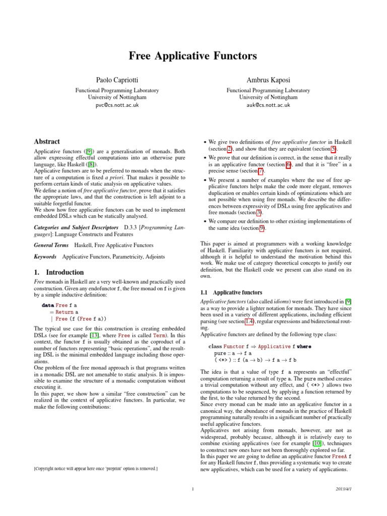 Free Applicative Functors | PDF
