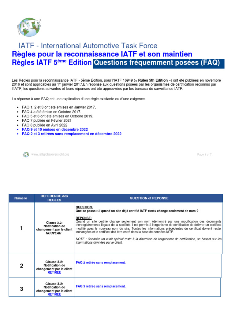 FAQ IATF 16949 - 5ème Édition | PDF | Système de management de la ...