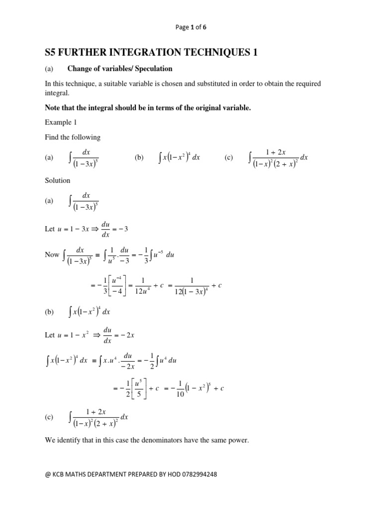 Advanced Integration Techniques Guide | PDF | Integral | Algebra