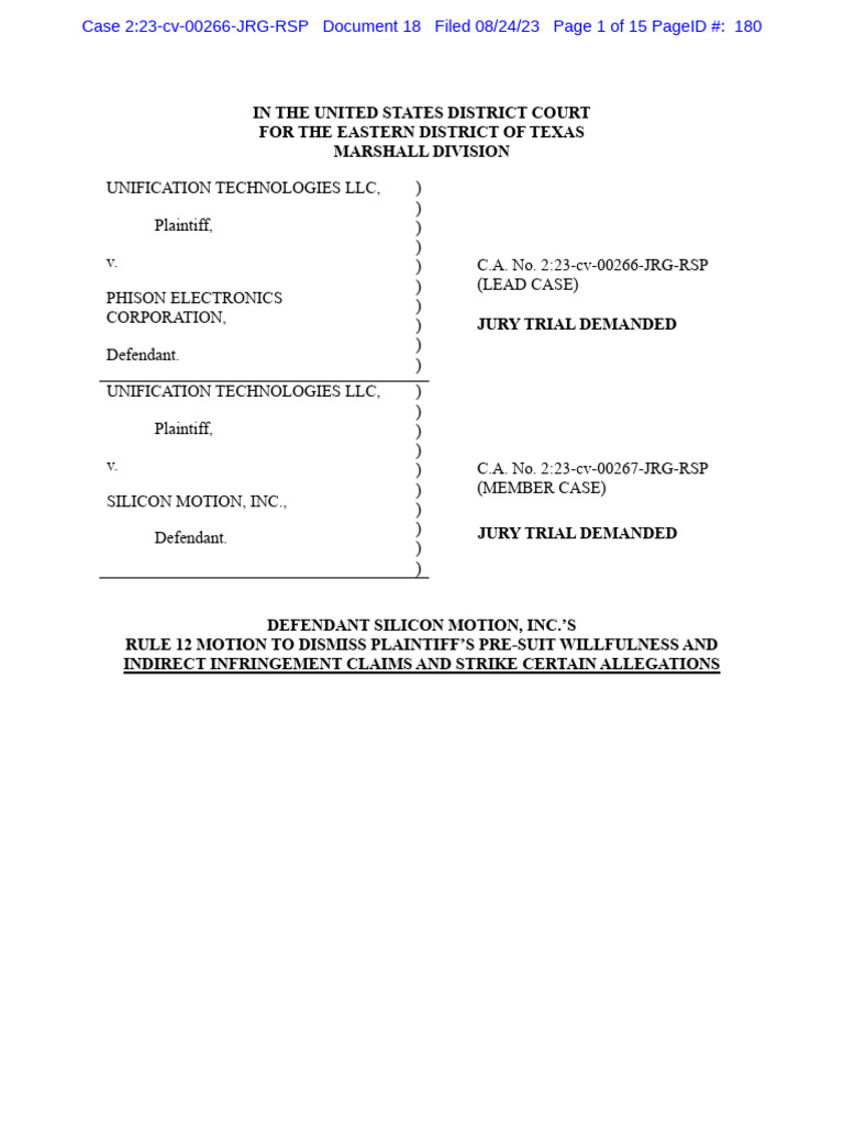 Silicon Motion MTD | PDF | Law