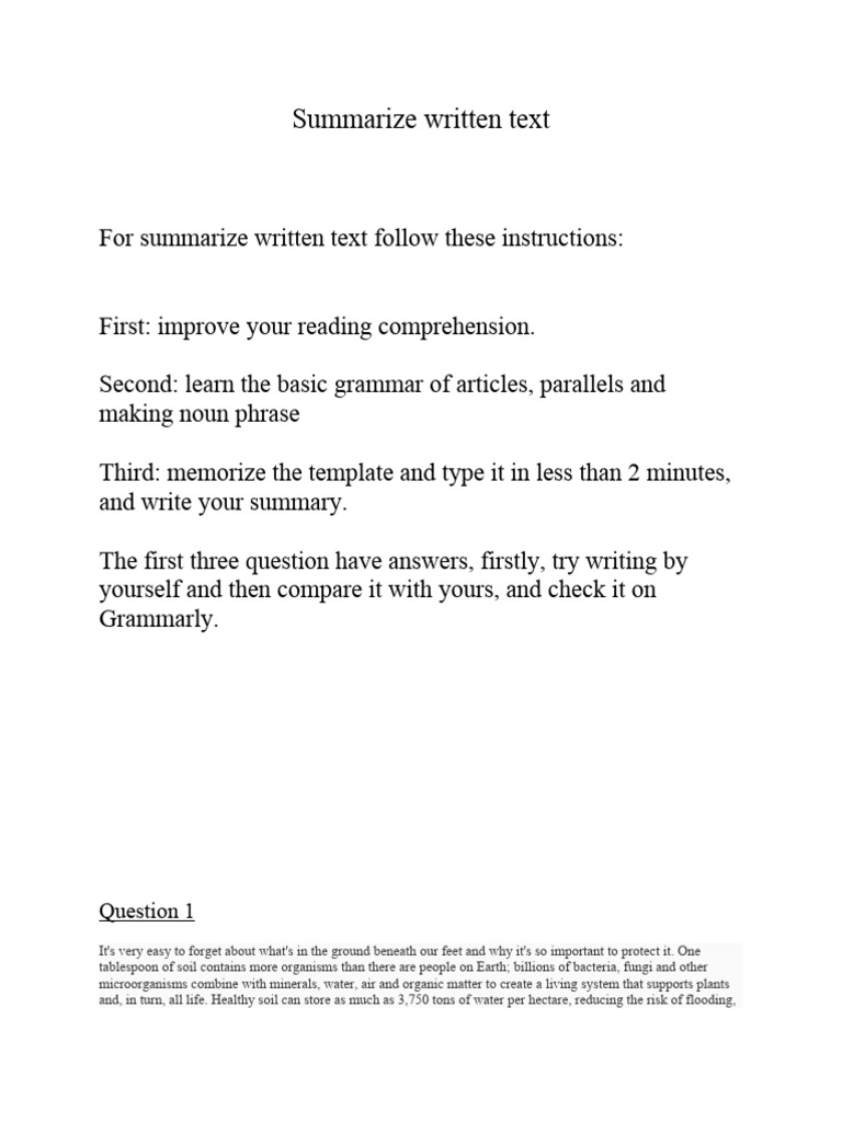 Summarize Written Text Samples | PDF | Soil | Fertilizer