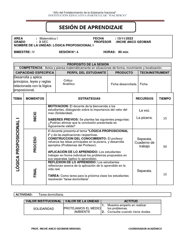 Sesiones de Aprendizaje Semana 4 | PDF | Maestros | Aprendizaje