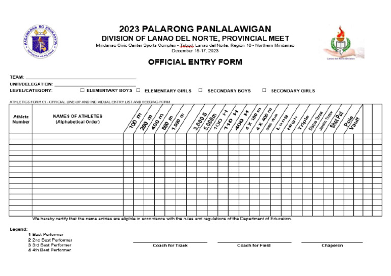 Entry Form Provincial Meet | PDF