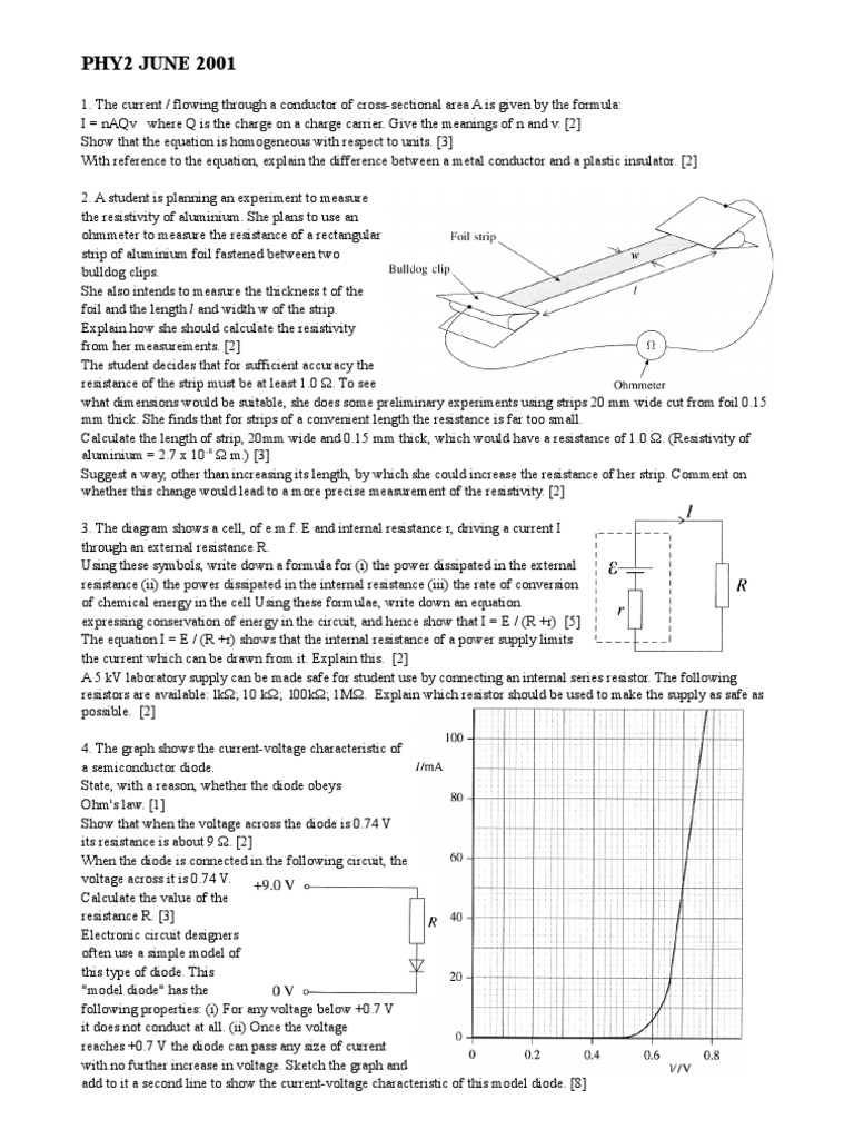 Edexcel A-LEVEL PHY2 June 2001 QP | PDF | Electrical Resistance And ...