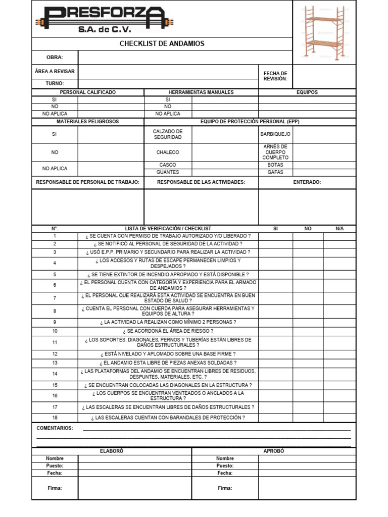 Checklist Andamios | PDF