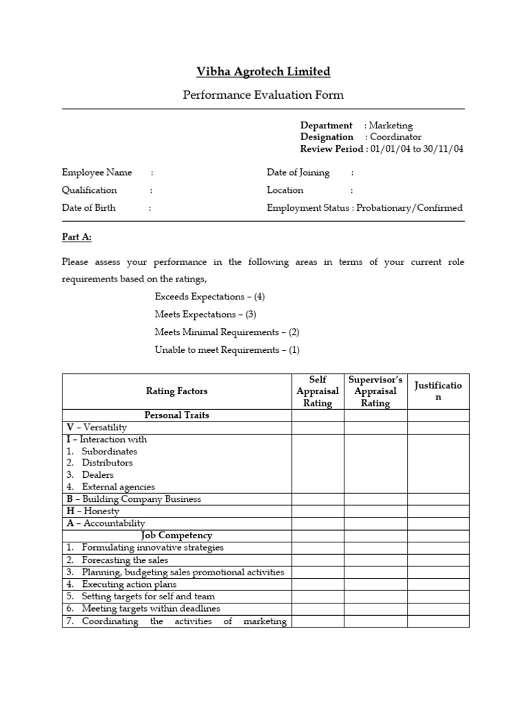 Coordinator Pdf Performance Appraisal Business