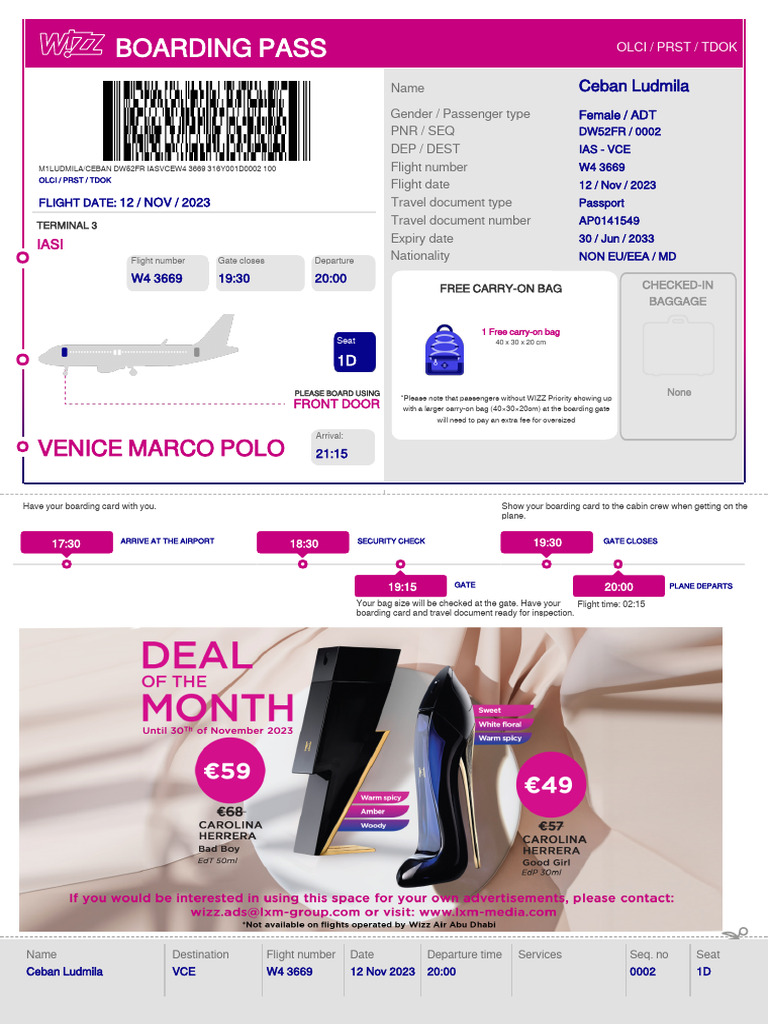 Boarding Pass: Ceban Ludmila | PDF | Aviation | Transport