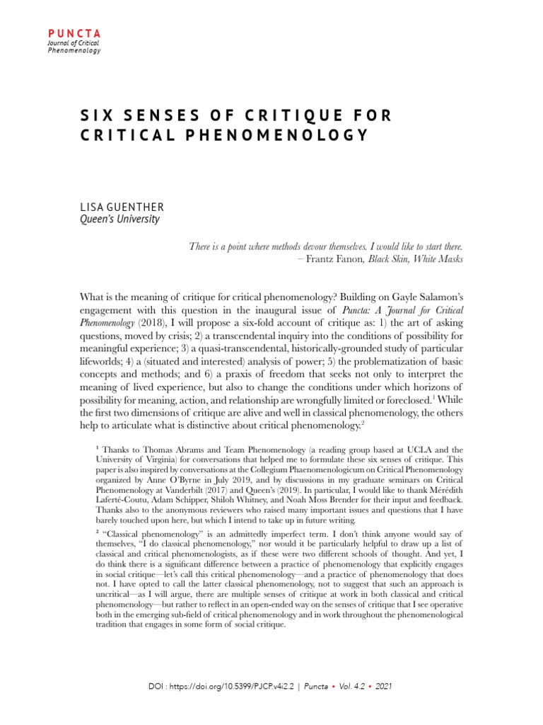 Lisa Guenther Six Senses Excerpts | PDF | Phenomenology (Philosophy ...