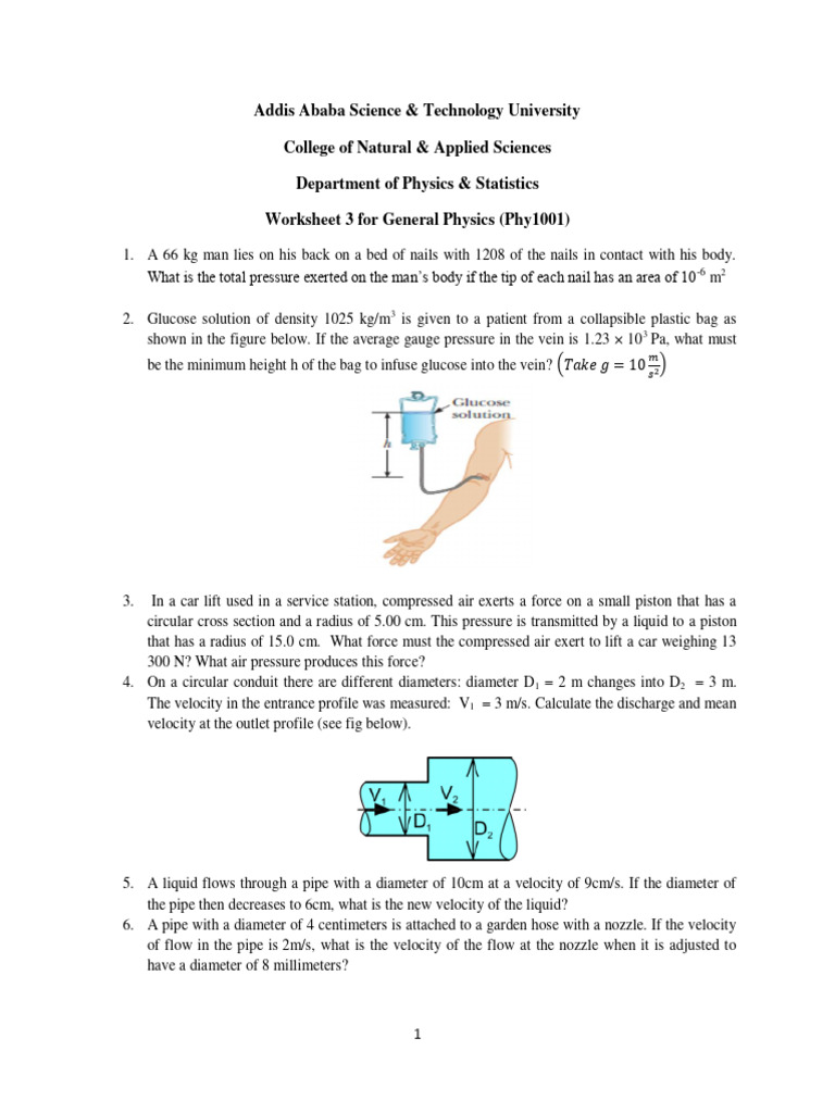 General Physics Worksheet: Pressure & Fluid Dynamics | PDF | Buoyancy ...