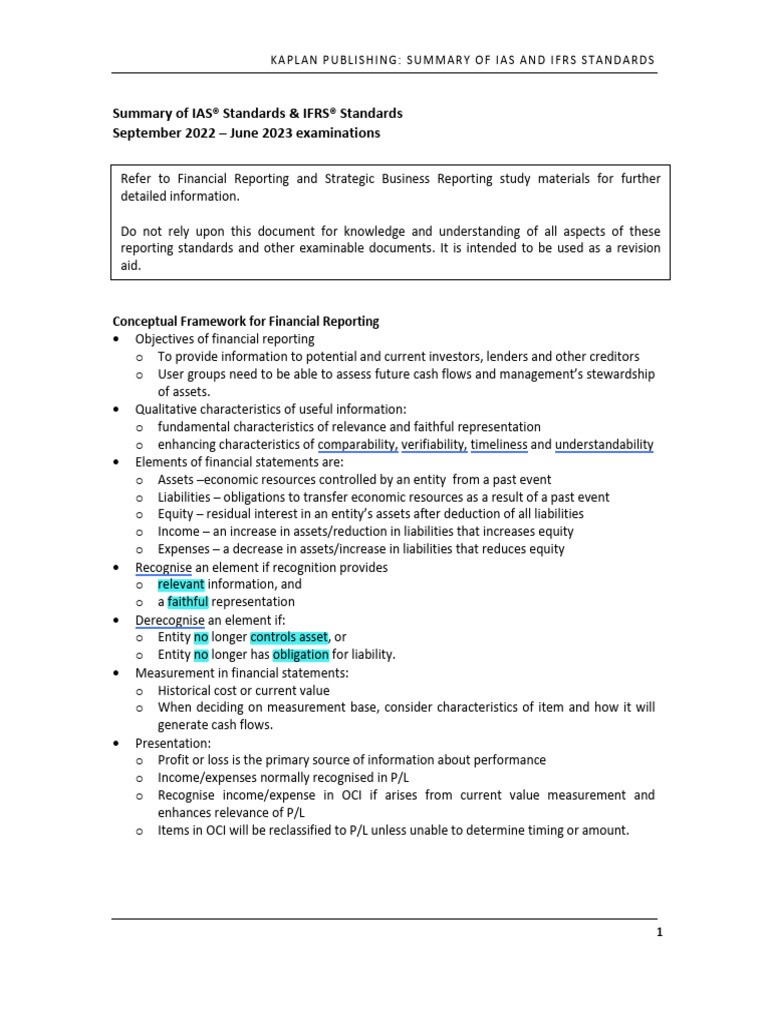 Kaplan - SBR Simplest Summary | PDF | Fair Value | Deferred Tax