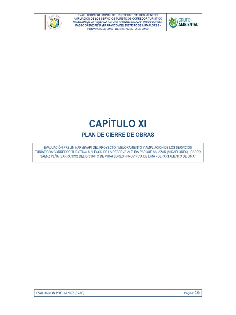 Capítulo XI Plan de Cierre de Obra | PDF | Residuos | Lima