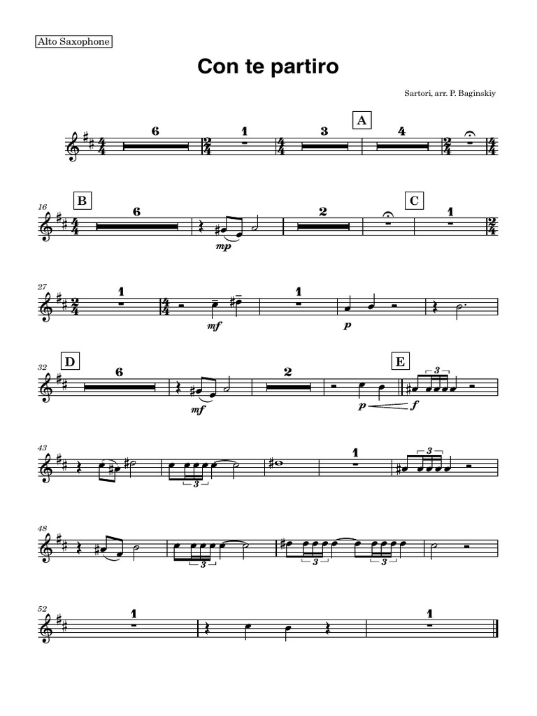 Alto Saxophone - Con Te Partiro | PDF
