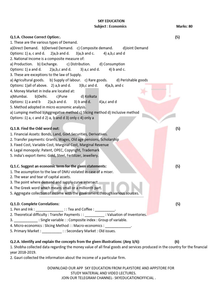 Syjc Economics Sample Paper | PDF | Supply And Demand | Economics