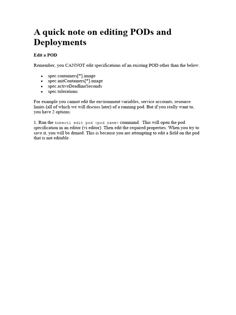 B-A Quick Note On Editing PODs and Deployments | PDF