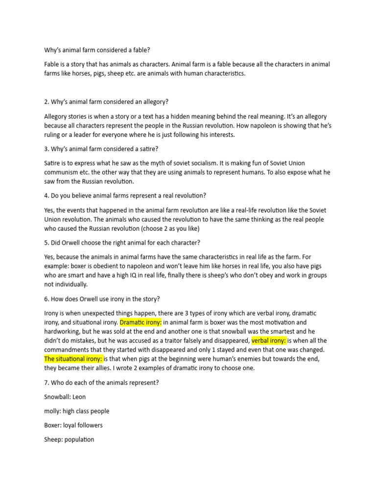 Q and A Animal Farm | PDF