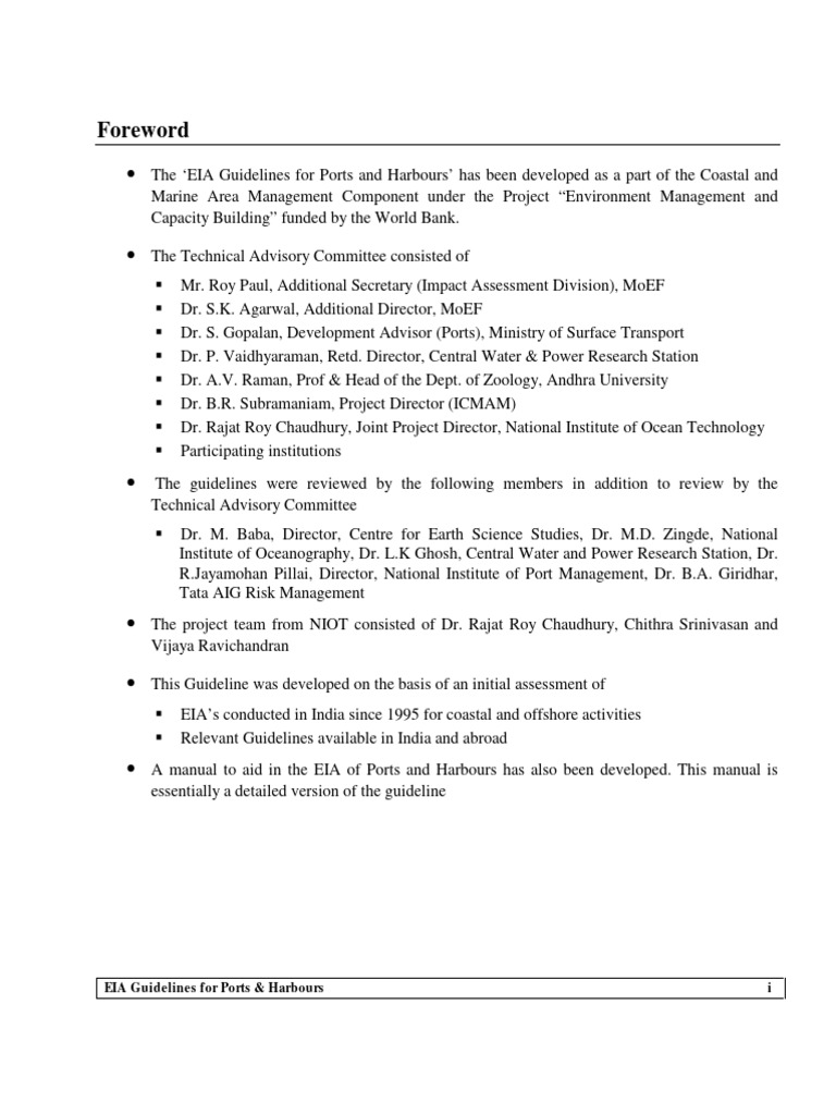 EIA Guidelines For Ports and Harbours | PDF | Environmental Impact Assessment | Earth Sciences