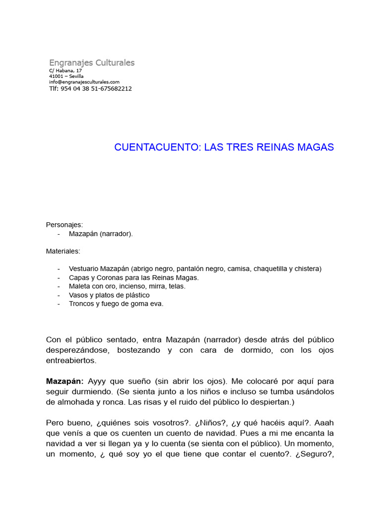 Guión Cuentacuento Las Tres Reinas Magas | PDF