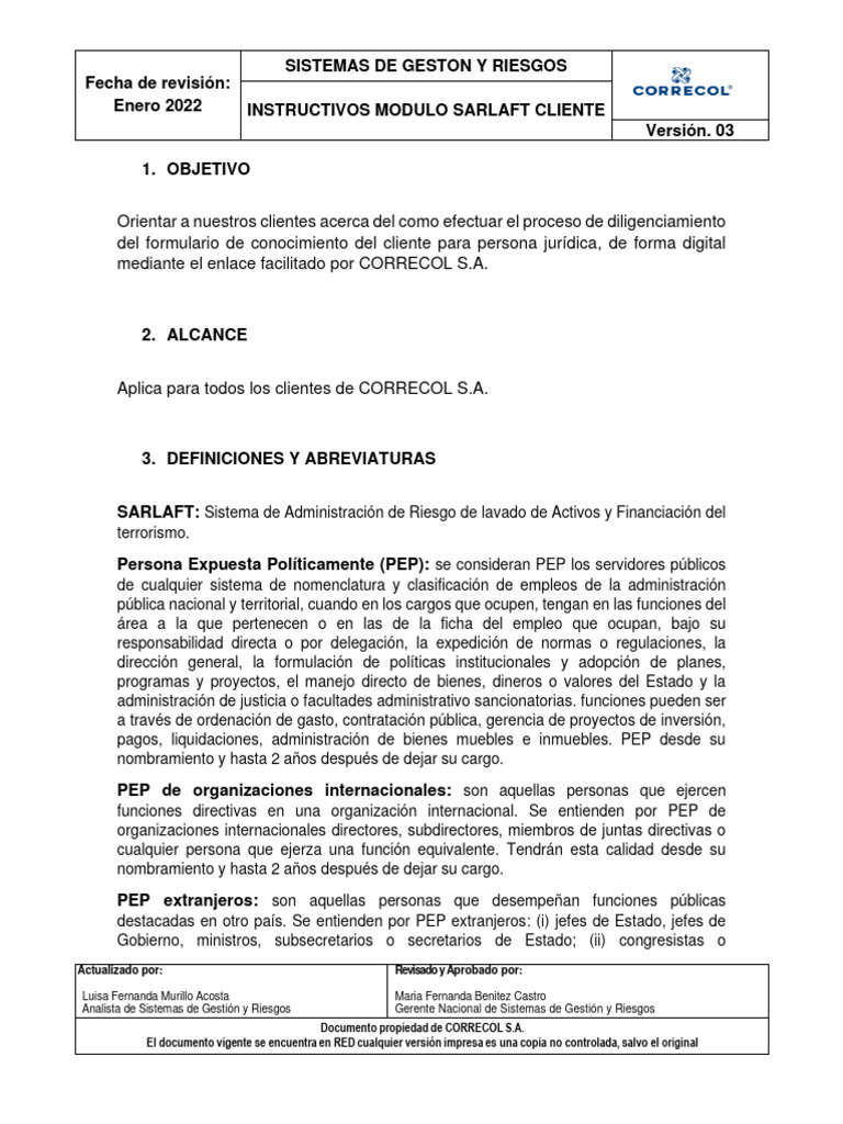 Anexo 5. Instructivo Modulo Sarlaft Cliente V.03 FINAL | PDF