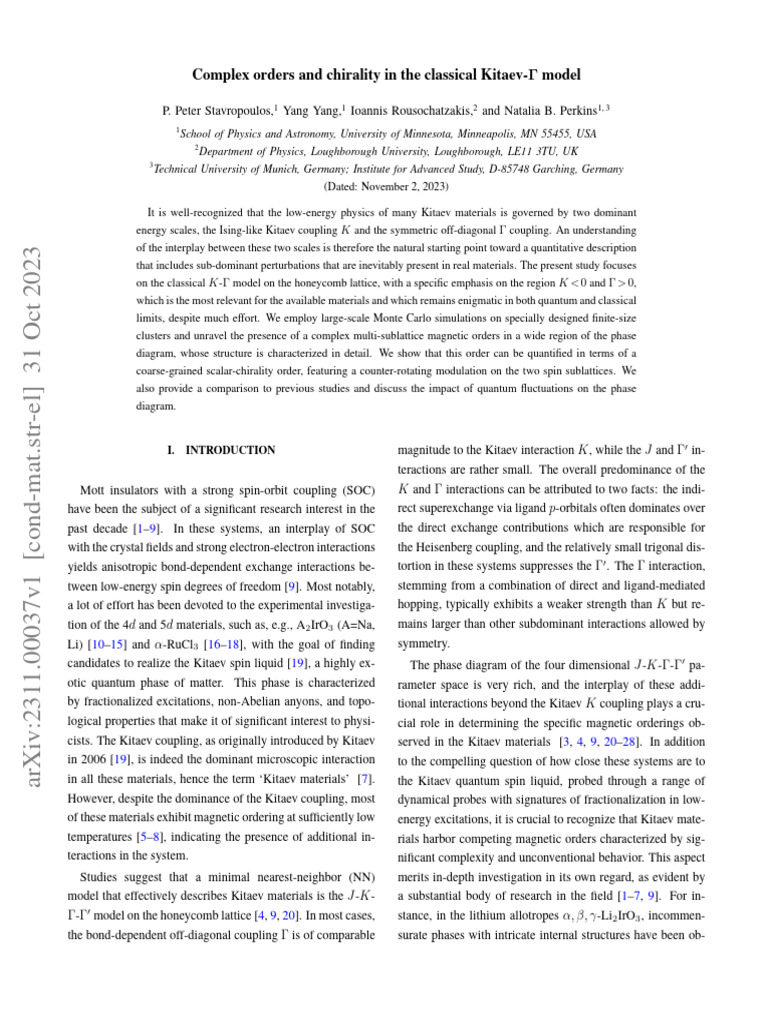 Complex orders and chirality in the classical Kitaev-Γ model | PDF | Crystal Structure | Physics