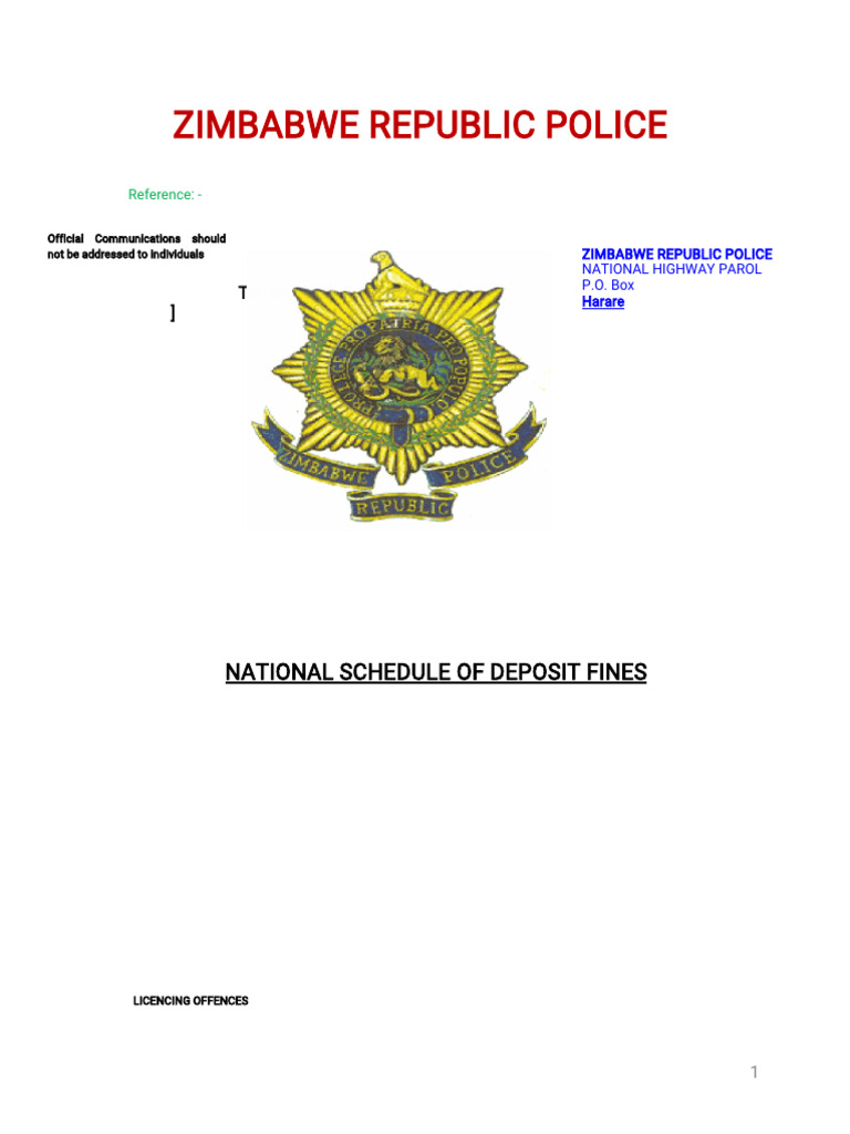 Zimbabwe Traffic Fine Schedule 2025 | PDF