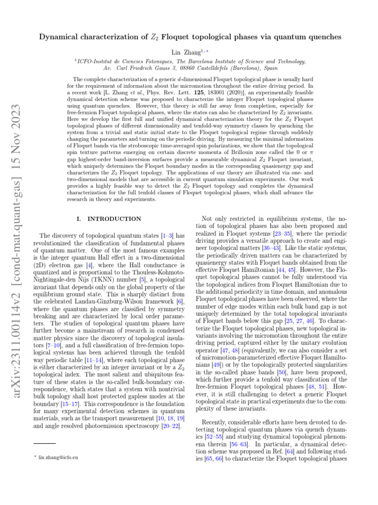 Dynamical Characterization of Z Floquet Topological Phases Via Quantum Quenches | PDF | Topology ...