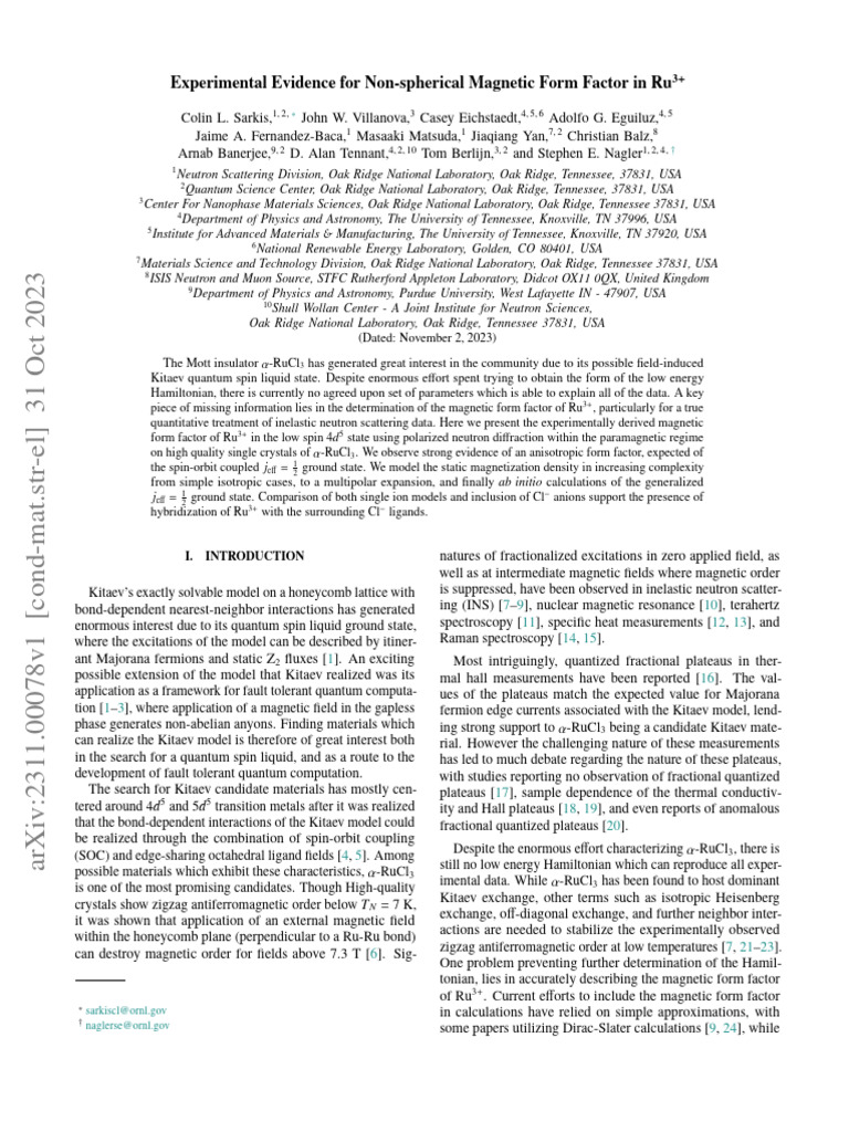 Experimental Evidence For Non-Spherical Magnetic Form Factor in Ru ...