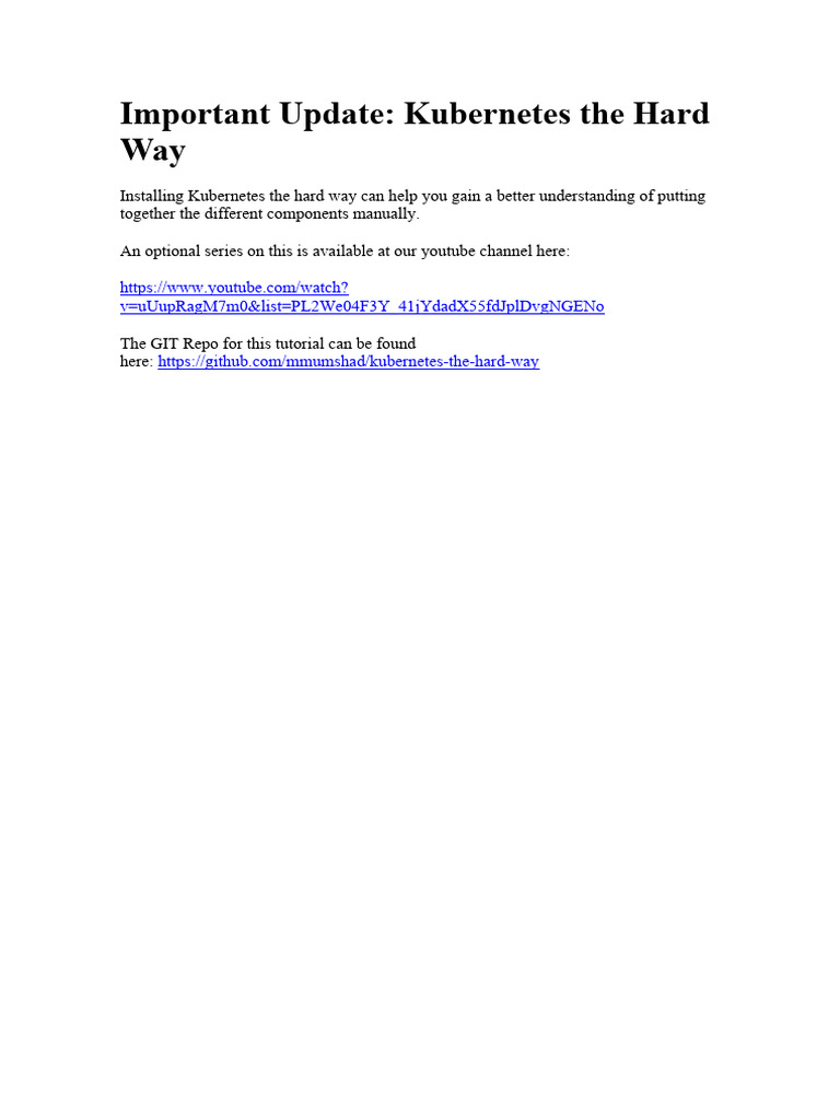 1 - Important Update - Kubernetes The Hard Way | PDF