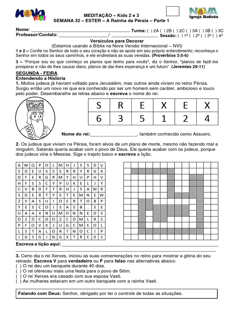 Atividades sobre a Rainha Ester | PDF | Ester | Livro de Ester