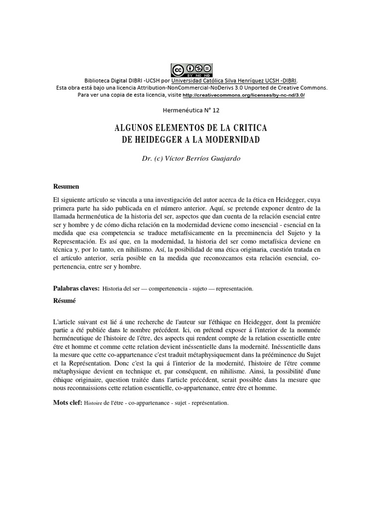 Victor Berríos Guajardo - Algunos Elementos de La Critica de Heidegger ...