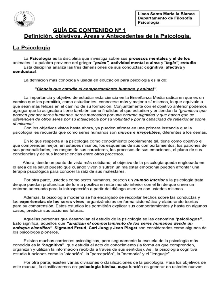 Guía #1 Psicología | PDF | Sicología | Conocimiento